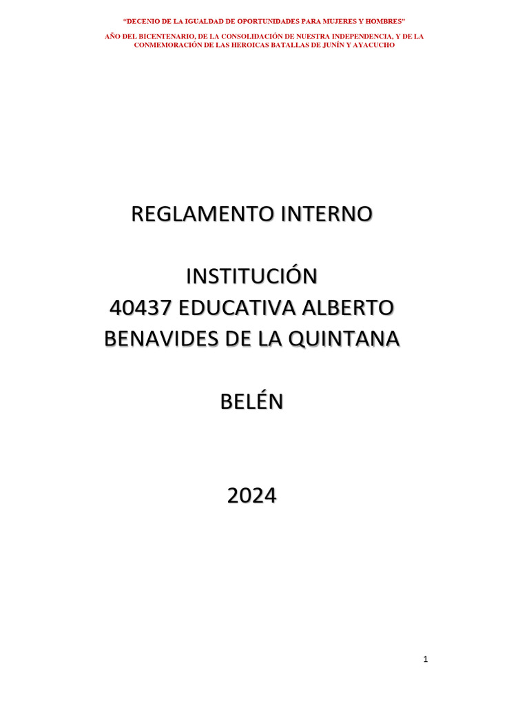 Reglamento Interno Actualizado 40437 | PDF | Institución | Evaluación