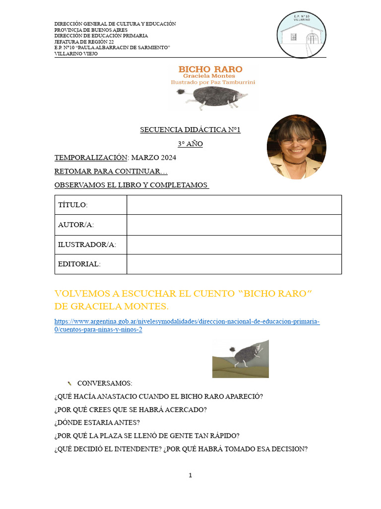 3ero Secuencia n1 Prácticas Del Lenguaje Bicho Raro | PDF