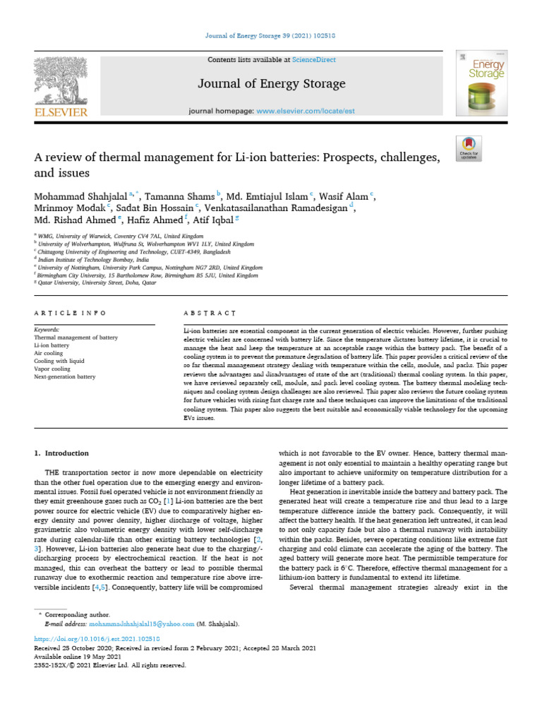 A review of thermal management for Li-ion batteries Prospects, challenges, | Download Free PDF ...