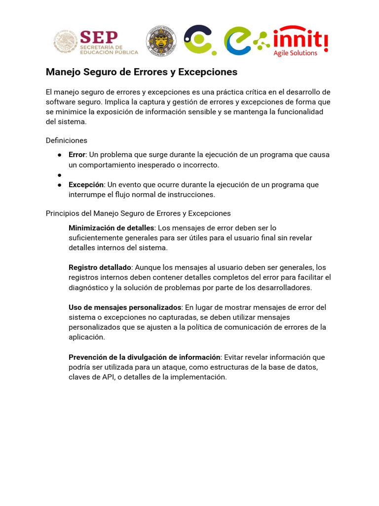 Manejo Seguro de Errores y Excepciones | PDF | Programa de computadora ...