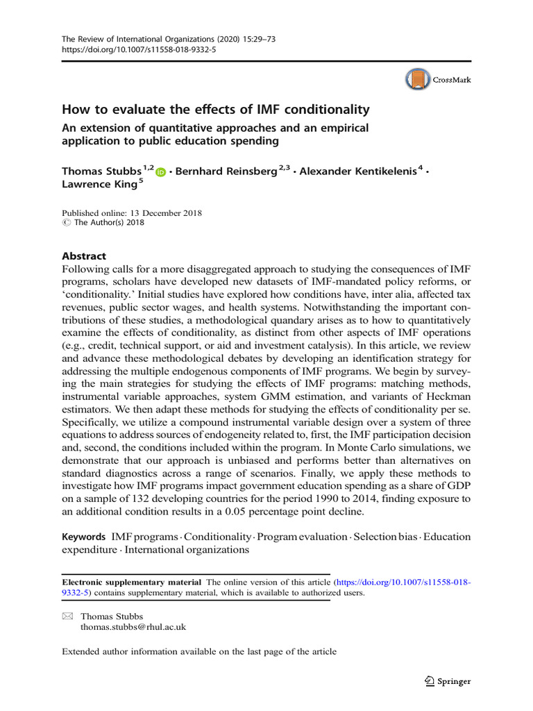 How To Evaluate The Effects of IMF Conditionality | PDF | International ...