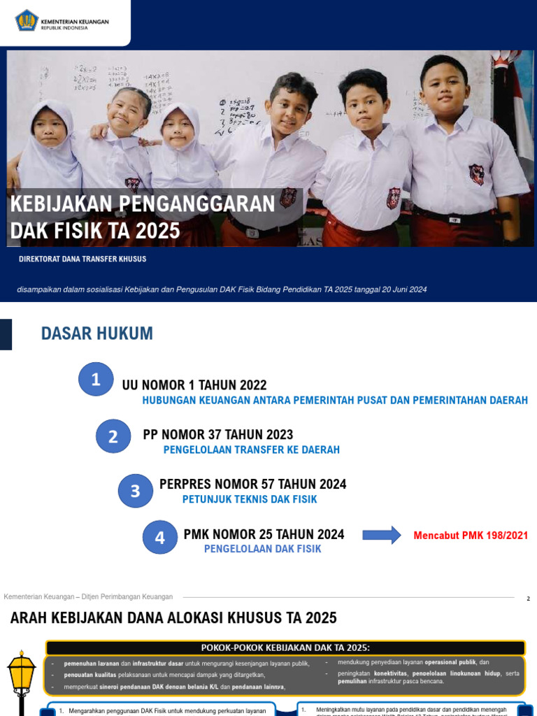 DJPK, Kemkeu - Kebijakan DAK Fisik Bidang Pendidikan TA 2025 - Final | PDF