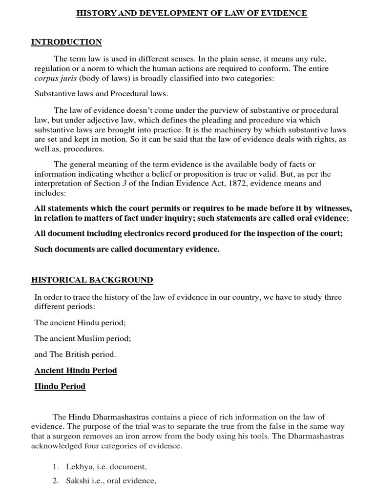 History and Development of Law of Evidence | PDF | Evidence (Law) | Witness