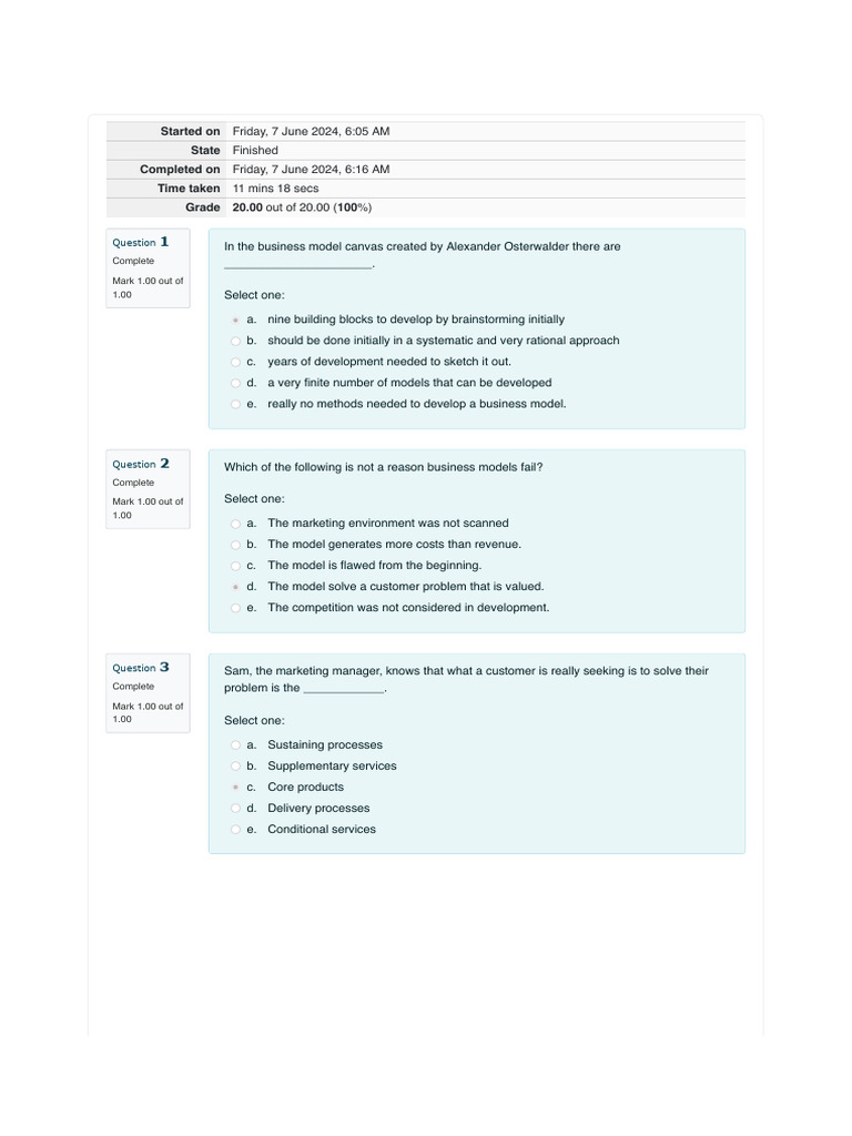 Quiz 2 - CH 4 & 8, Business Model - Attempt Review - TRU Moodle | PDF ...