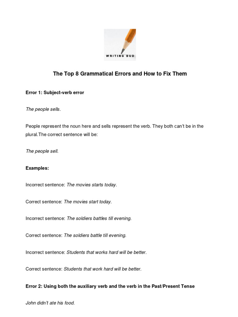 Africa Project Top 8 Grammatical Errors Download Free Pdf Verb Grammatical Number 
