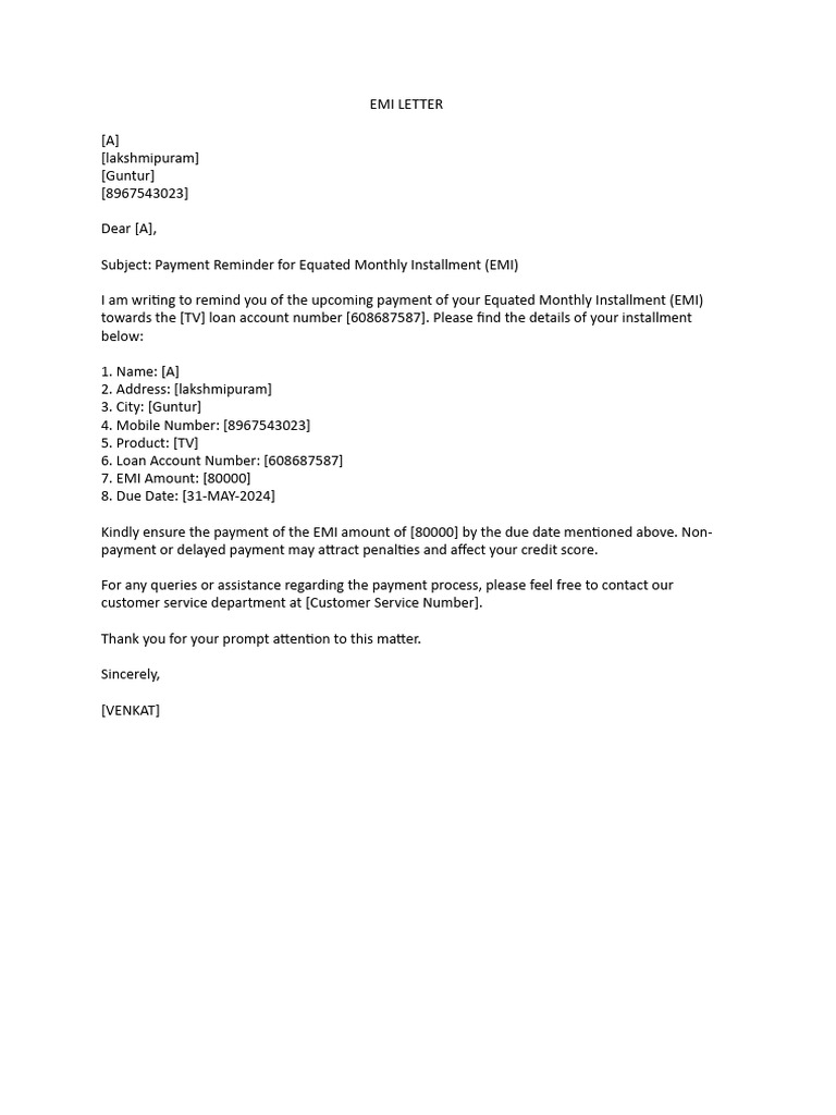 EMI Letter Recepient | PDF | Payments | Credit