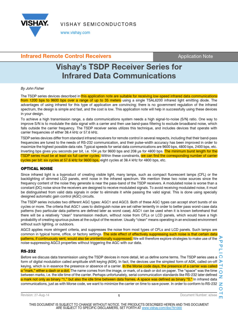 Vishay TSDP Receiver Series For Infrared Data Communications | PDF ...