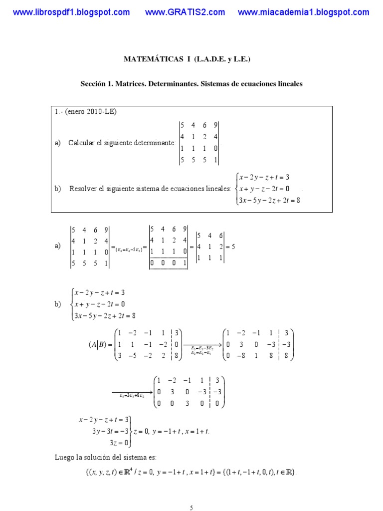 Ejercicios Resueltos de Matrices y Determinantes,Sistemas de Ecuaciones ...