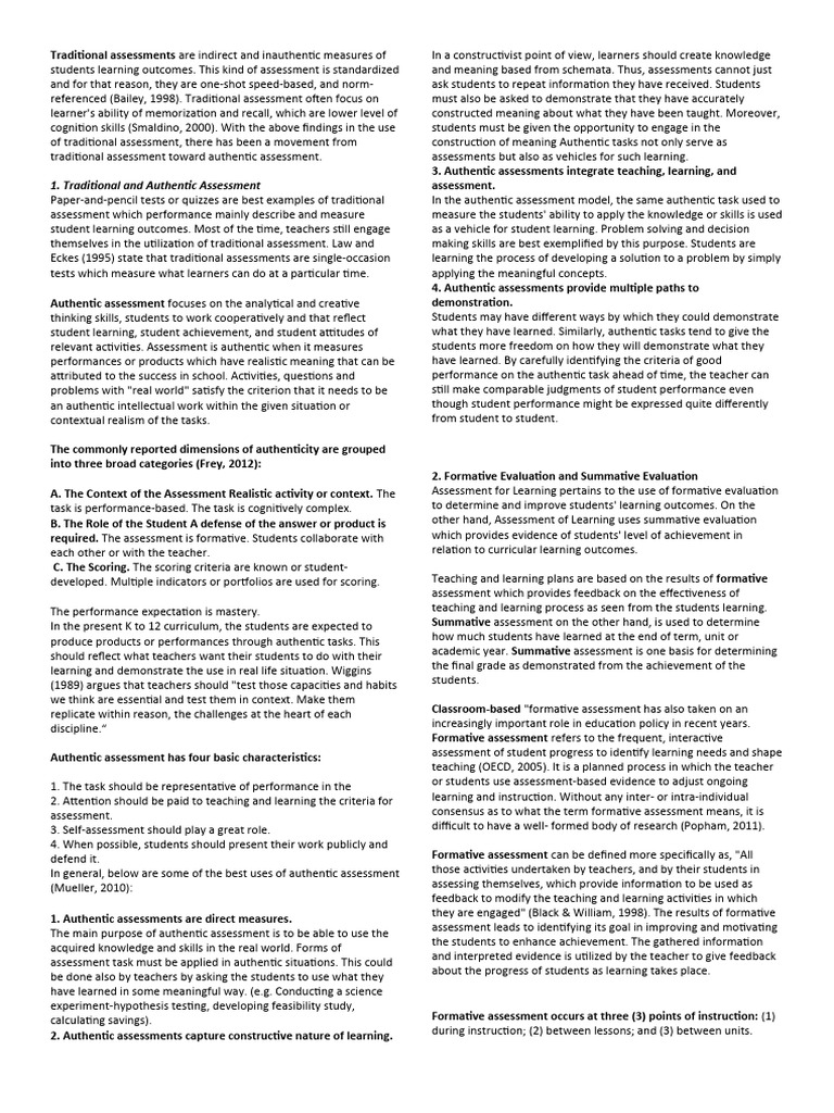 Traditional assessments are indirect and inauthent | Download Free PDF | Educational Assessment ...