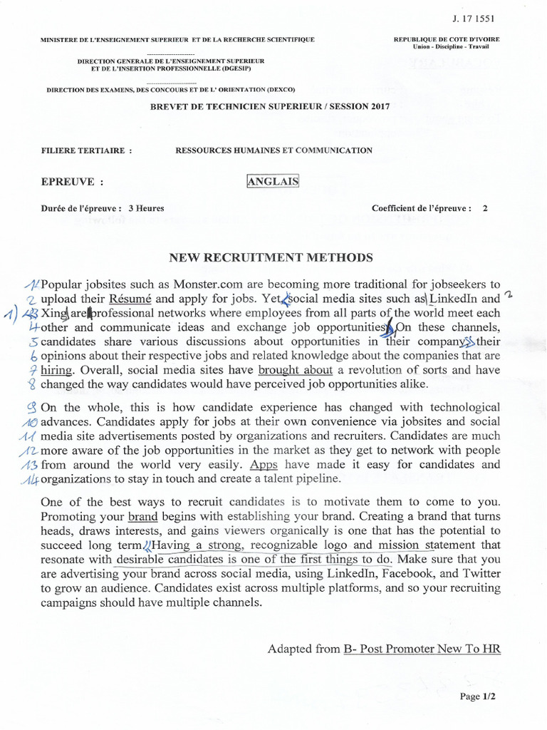 RHC - Anglais 2017 | PDF