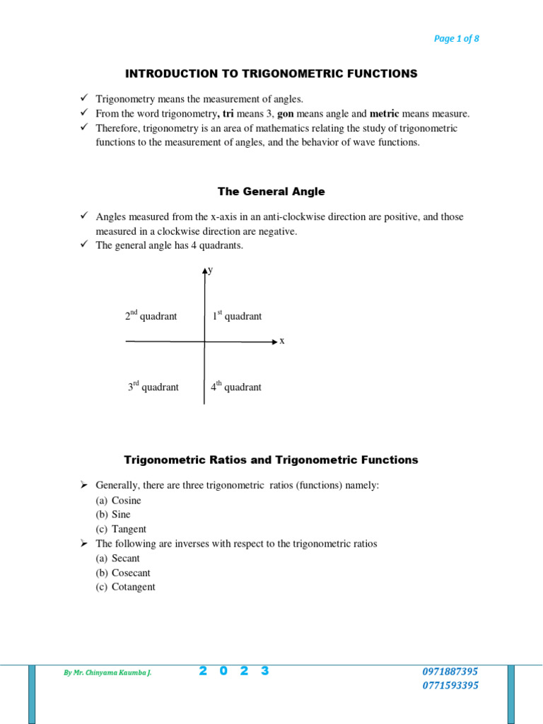 Introduction to Trigonometric Functions | PDF | Trigonometric Functions ...