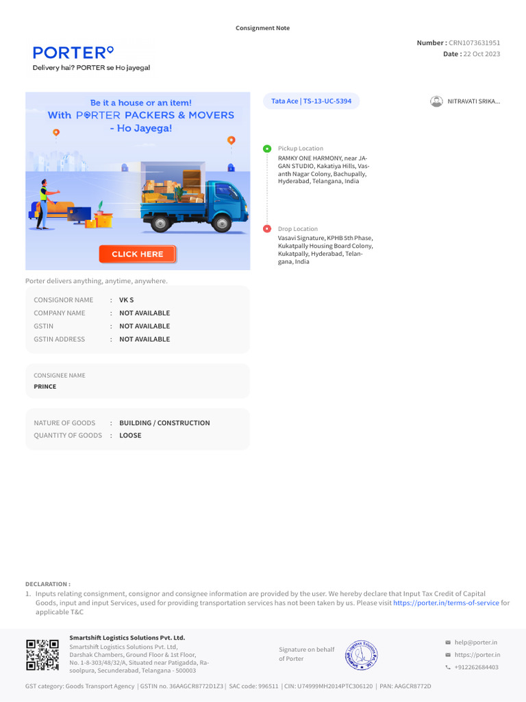 Consignment Note CRN1073631951 | PDF