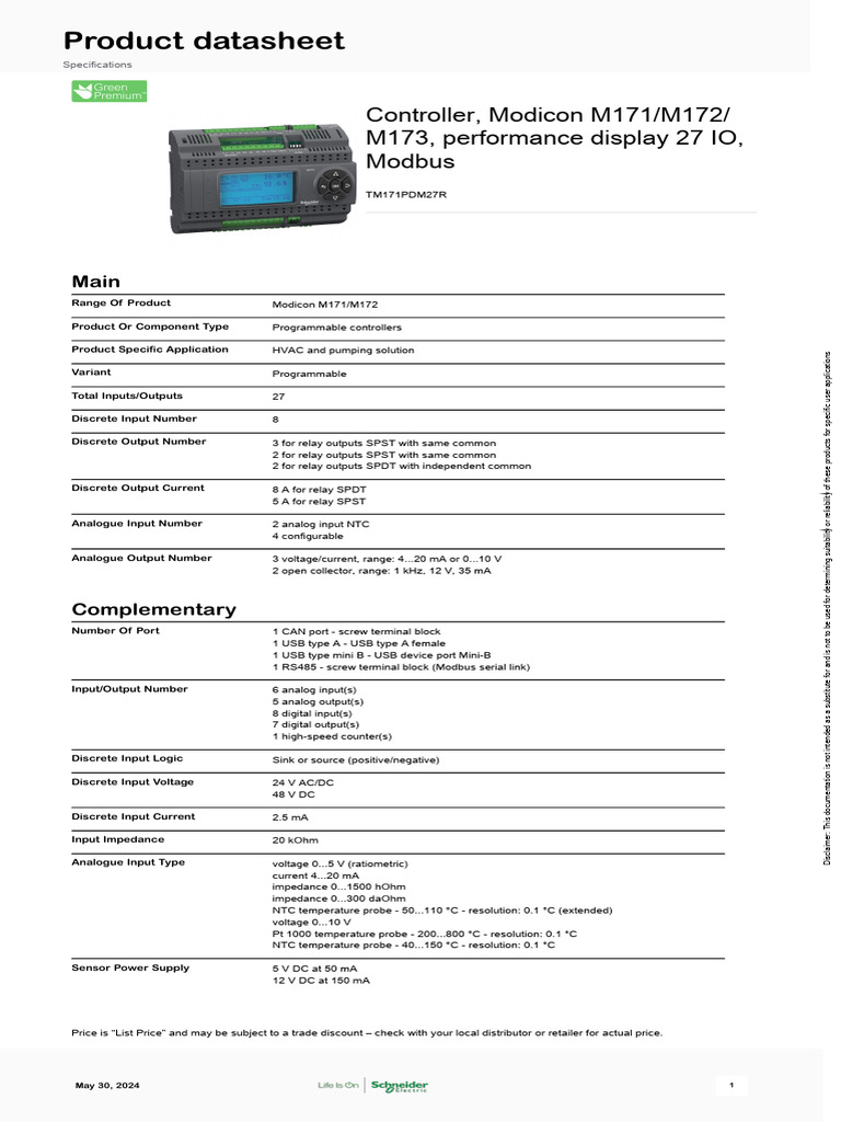 Schneider Electric - Modicon-M171-M172 - TM171PDM27R | PDF ...