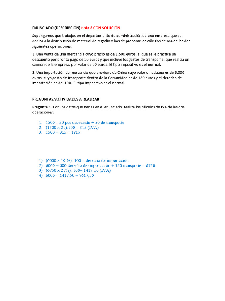 UD 1 - Ejercicio 6 # Calculo del IVA | PDF