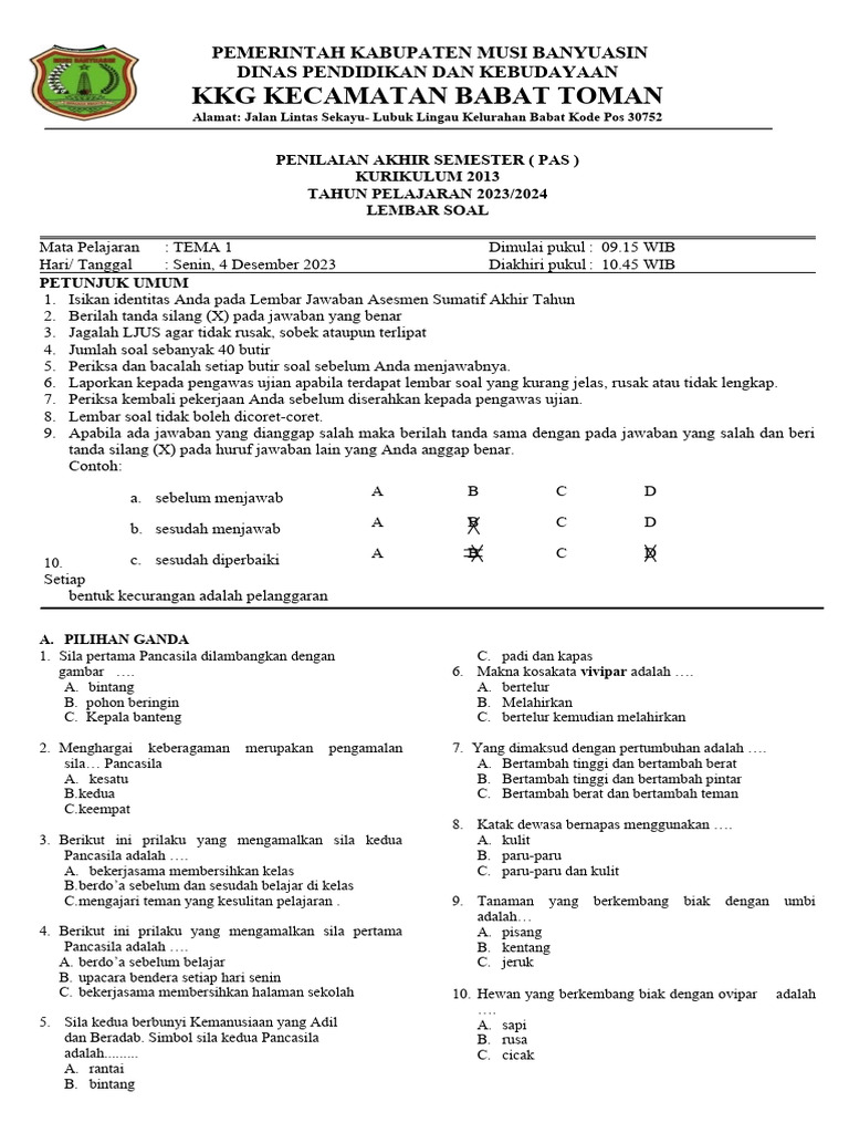 Tema 1 Kelas 3 Master Soal | PDF