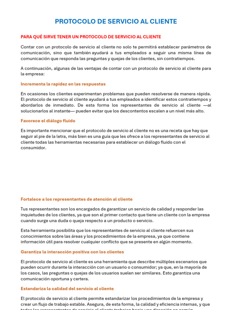 Protocolo de Servicio Al Cliente | PDF | Servicio al Cliente | Business