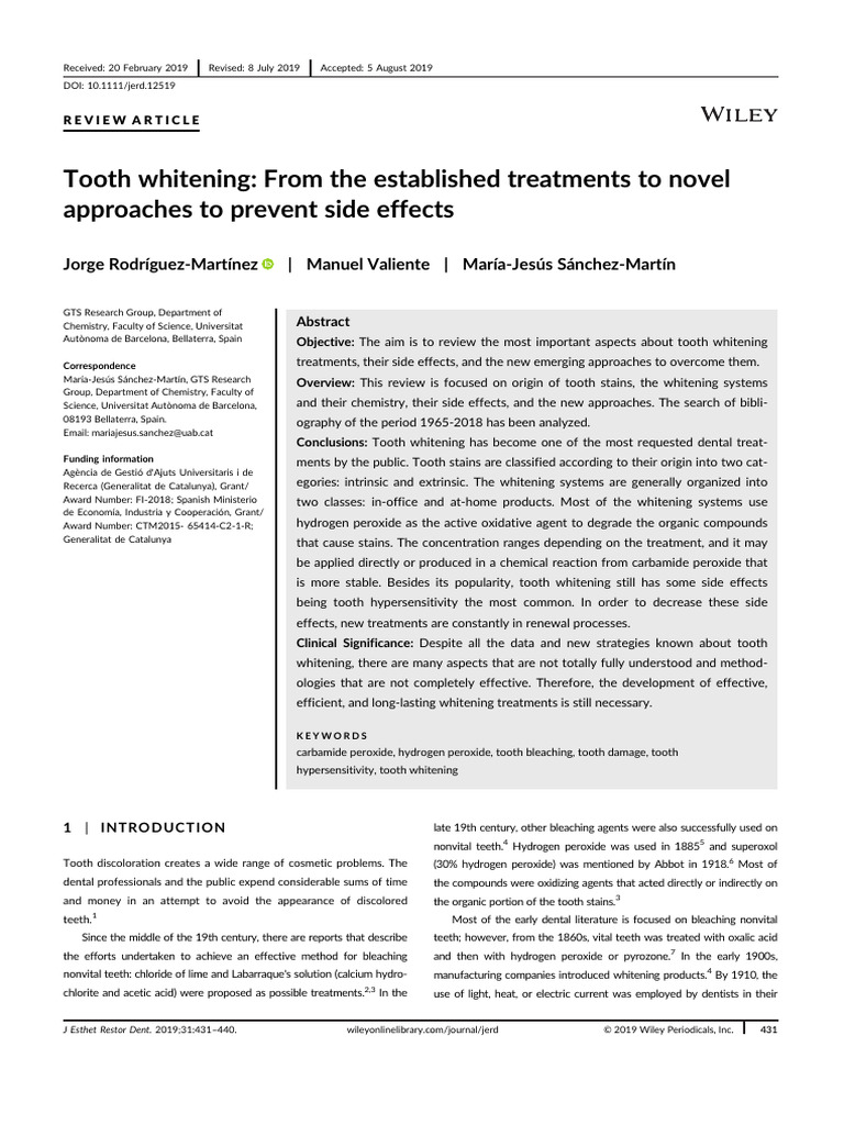 Tooth Whitening - From The Established Treatments To Novel Approaches To Prevent Side Effects ...