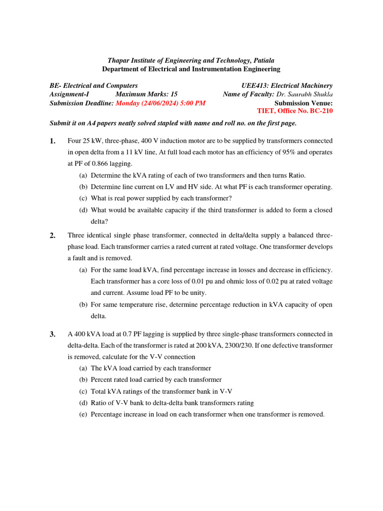 Electrical Machinery Assignment Overview | PDF | Transformer ...