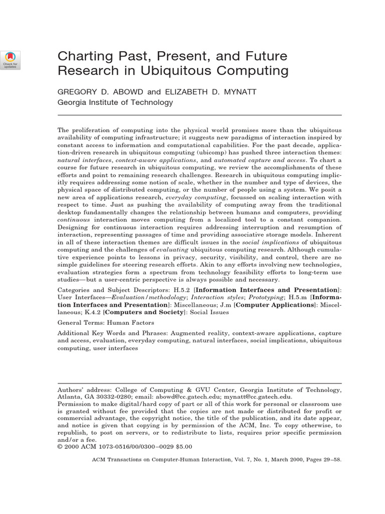 Charting Past, Present, and Future Research in Ubiquitous Computing | PDF | Human–Computer ...