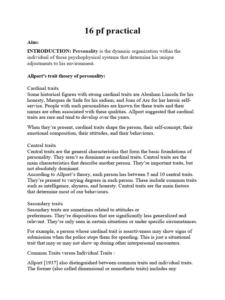 16 Pf Practical | PDF | Motivational | Motivation