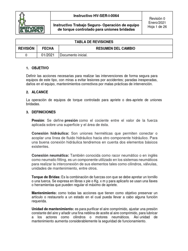 Instructivo HV-SER-I-0064 - Instructivo Trabajo Seguro - Operación de ...