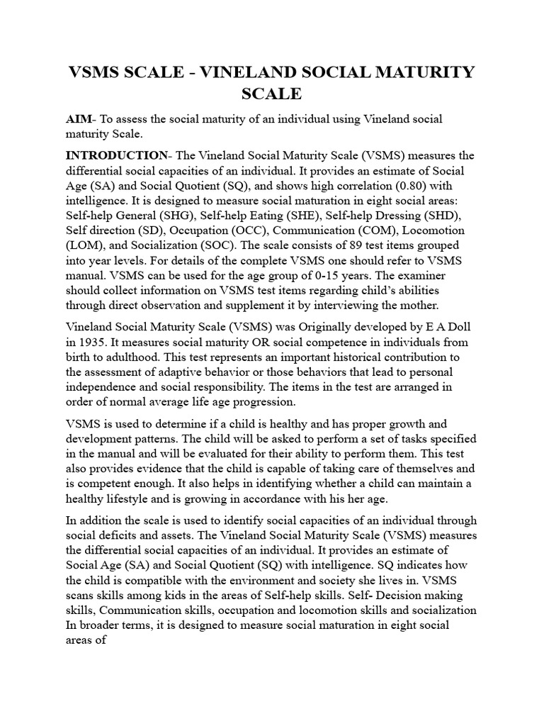 VSMS Scale | Download Free PDF | Intelligence | Awareness
