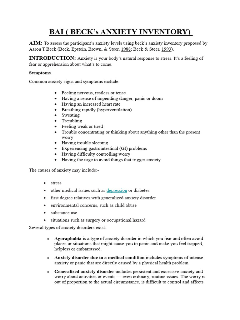 Bai (Beck'S Anxiety Inventory) | PDF | Anxiety Disorder | Anxiety