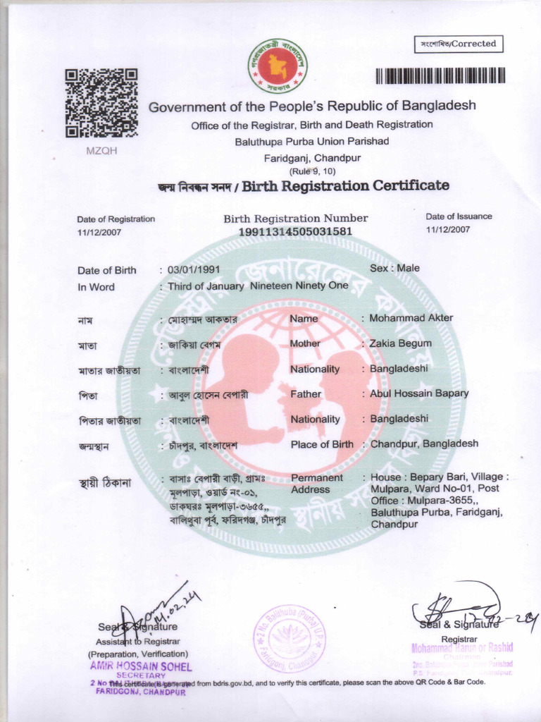 Mohammad Akter Birth Certificate | PDF