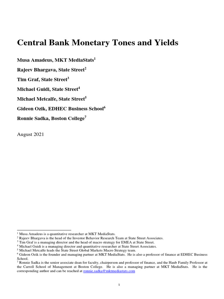 Central Bank Monetary Tones and Yields (September 3 2021) | PDF | Federal Reserve | Vix