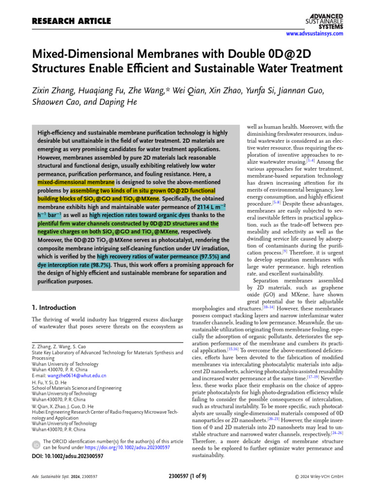 Zhang - Mixed Dimensional Membranes With Double 0D-2D Structures Enable Efficient and ...