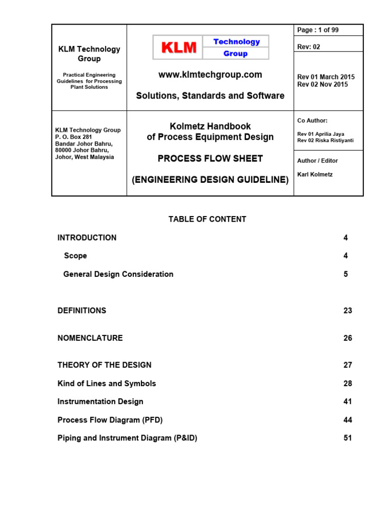 ENGINEERING DESIGN GUIDELINES Process Flow Sheet Rev2.1web | PDF | Specification (Technical ...