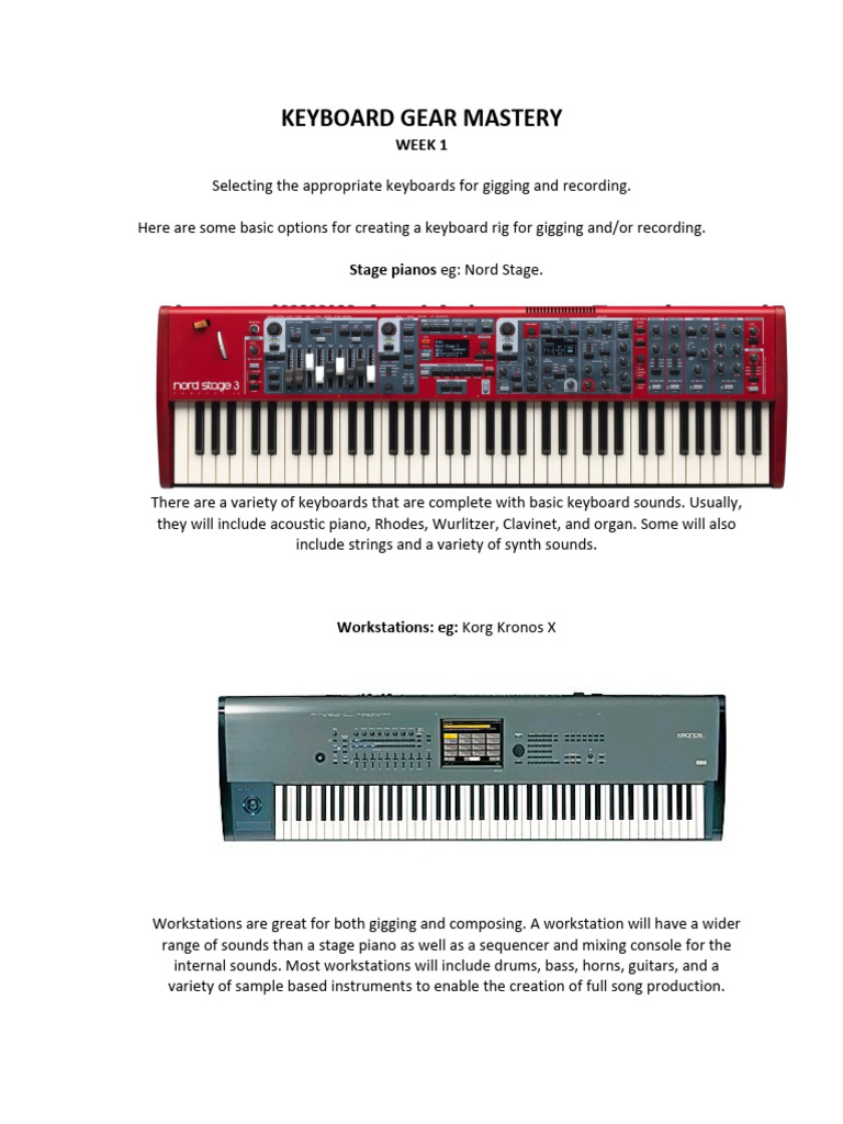 Keyboard Selection for Gigging & Recording | PDF | Piano | Synthesizer