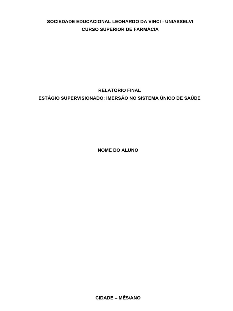 Modelo Relatório Final Download Grátis Pdf Farmacêutico