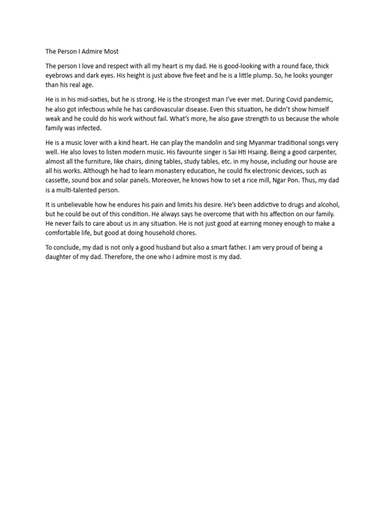 The Person I Admire Most | PDF | Cooking, Food & Wine