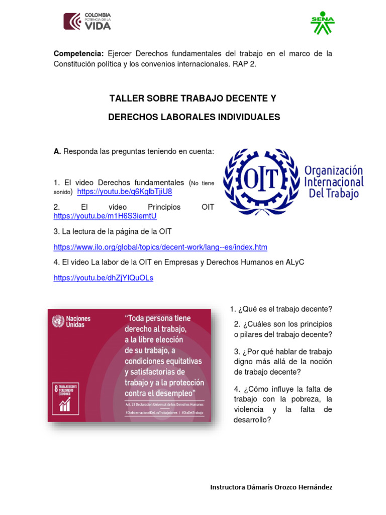 Taller sobre trabajo Decente y derechos laborales individuales 2024 | Descargar gratis PDF ...