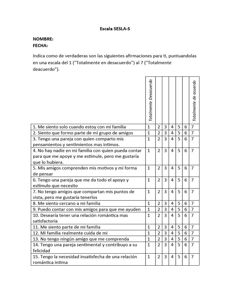 Escala SESLA-S | PDF | Estilo de vida