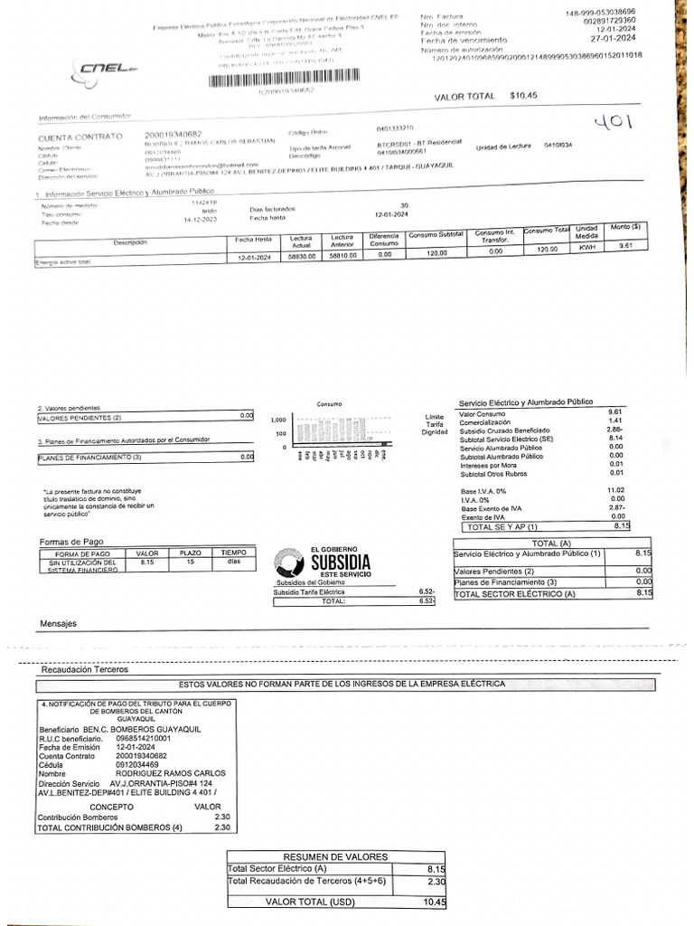 Factura Luz Elite Building 401 | PDF