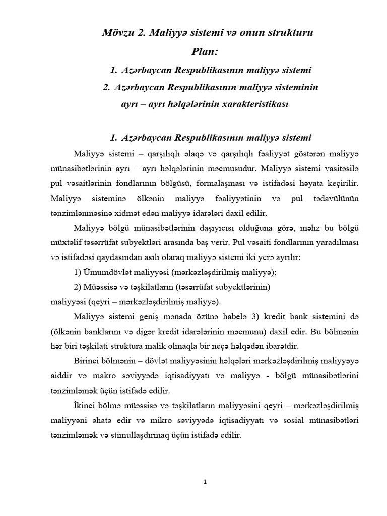 Mövzu 2.maliyye Sistemi | PDF