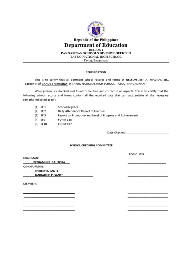 Certification-of-SF | PDF | Government