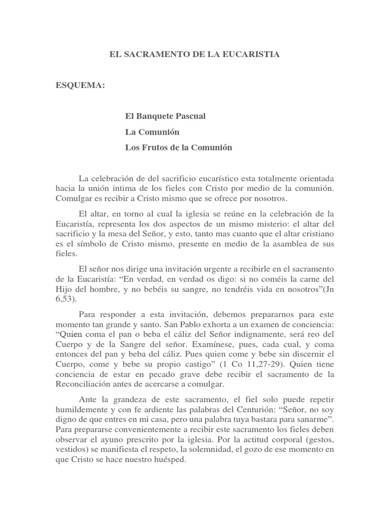 Tema 5 El Sacramento de La Eucaristia | PDF | eucaristía | Cristo (título)