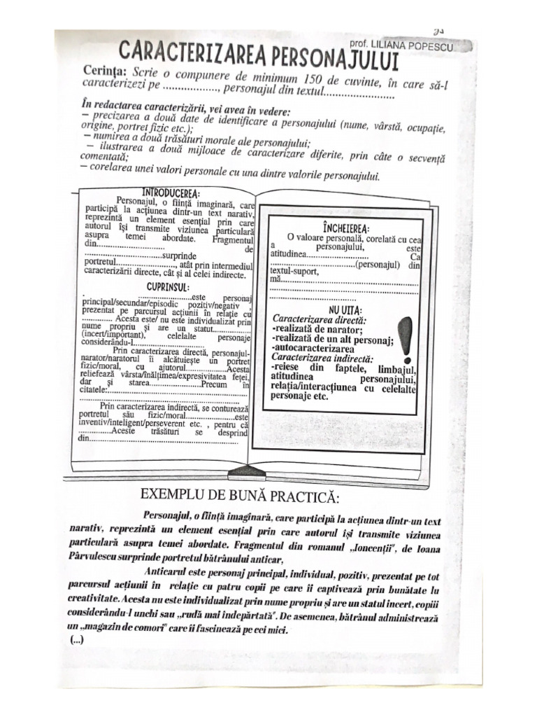 Caracterizarea Personajului | PDF