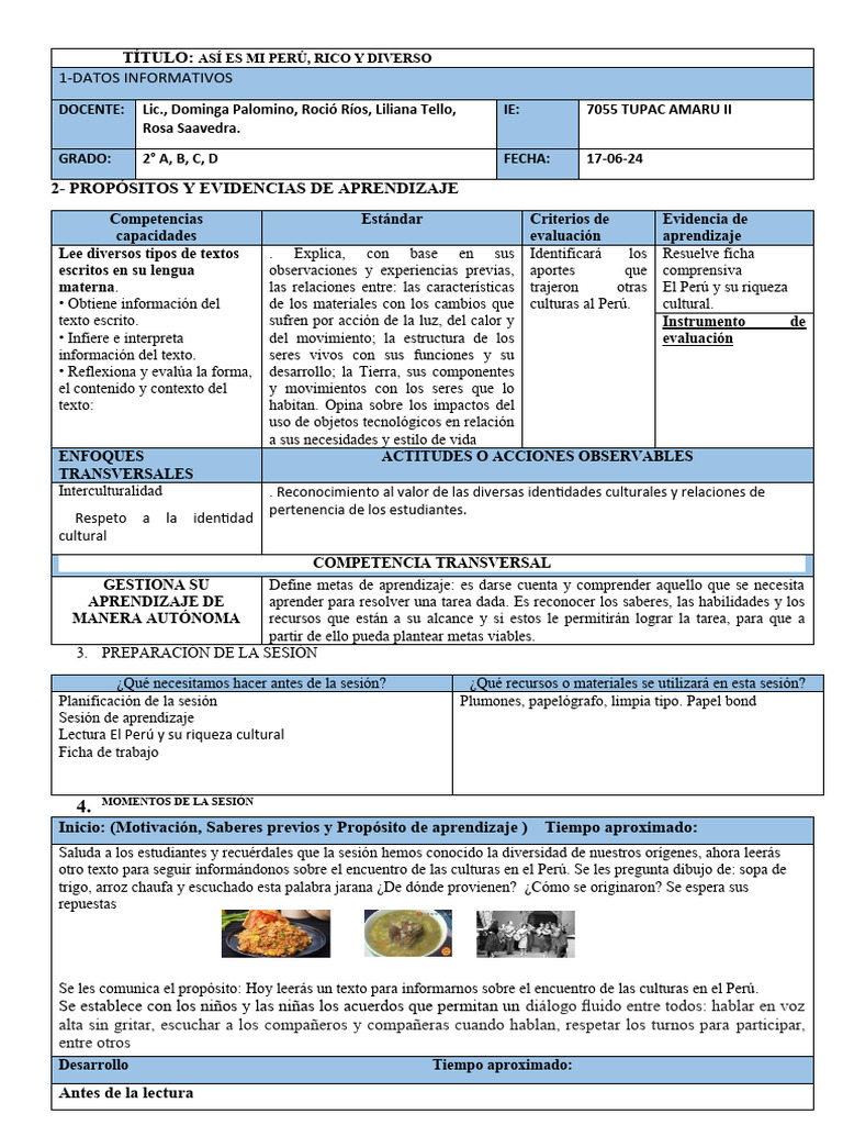 Sesión Así Es Mi Perú, Rico y Diverso | PDF | Aprendizaje | Evaluación