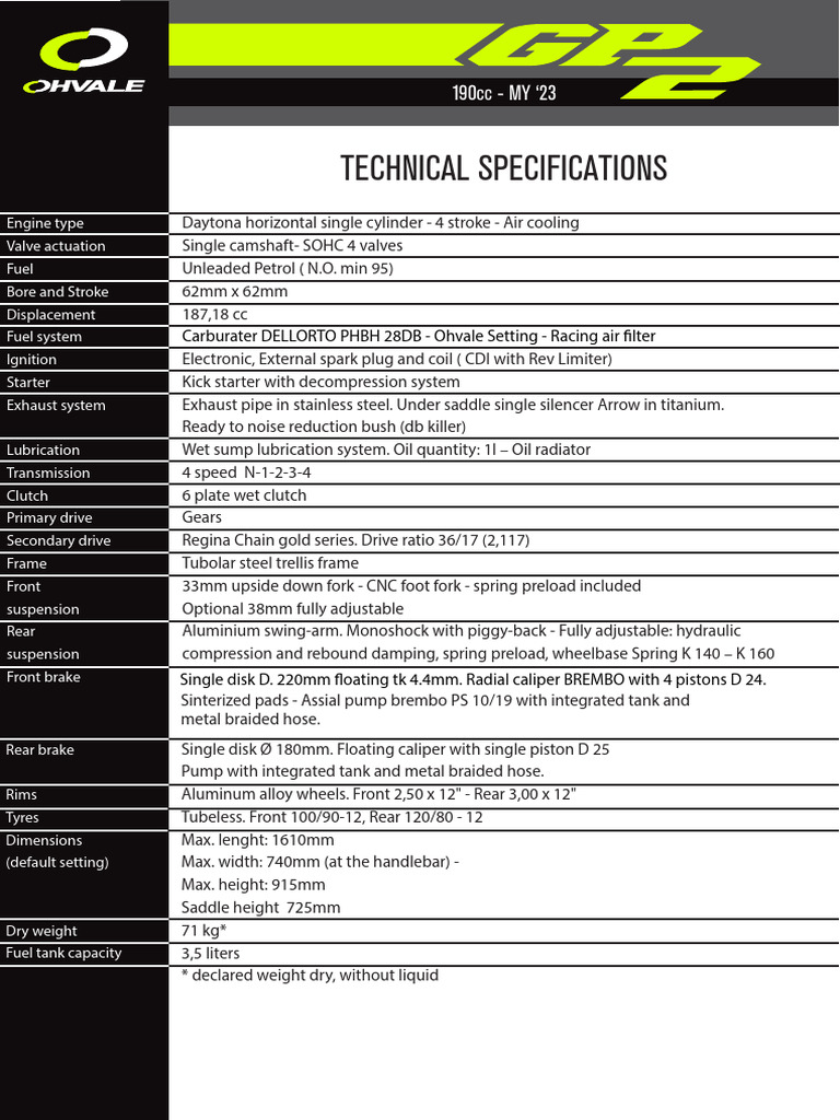 Technical Specs Ohvale GP2 190 | PDF