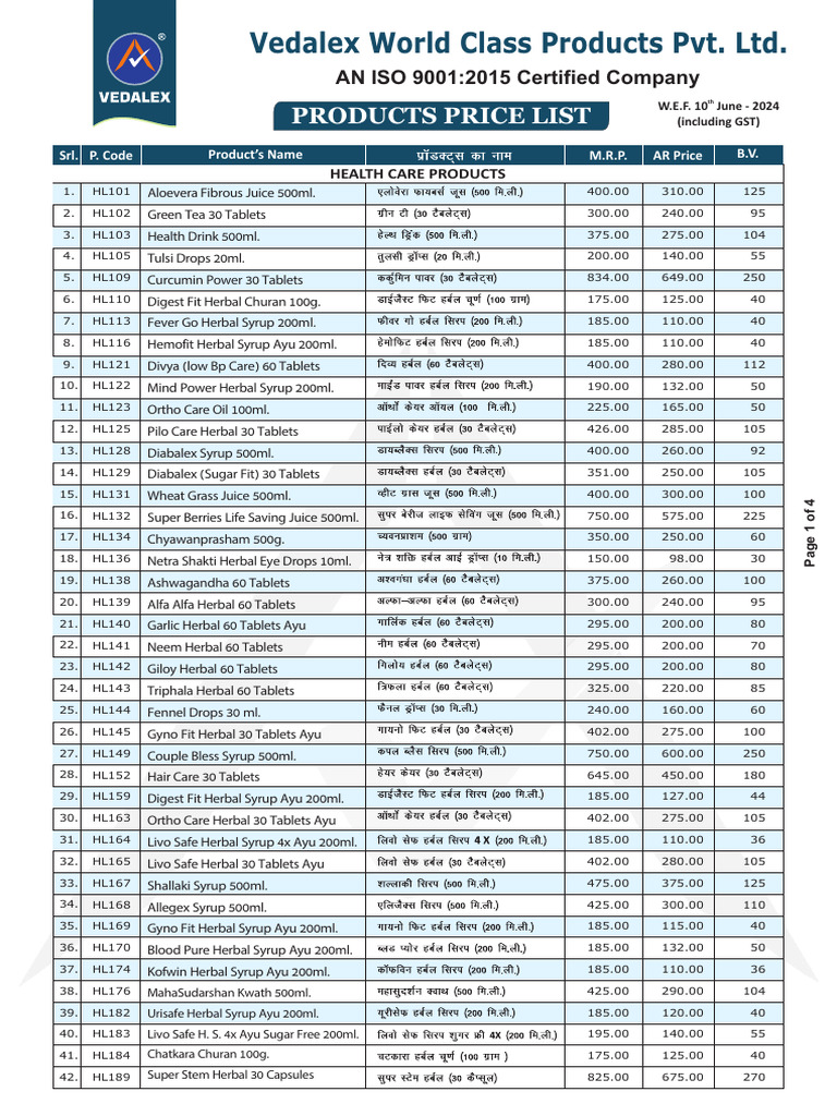Vedalex Price List - 1 | PDF | Shampoo | Foods