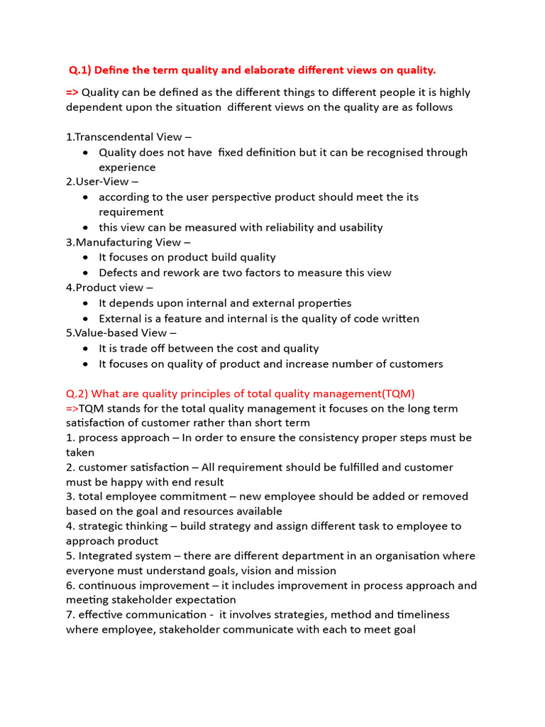 Software Quality Assurance Unit 1 Pdf Quality Management Reliability Engineering