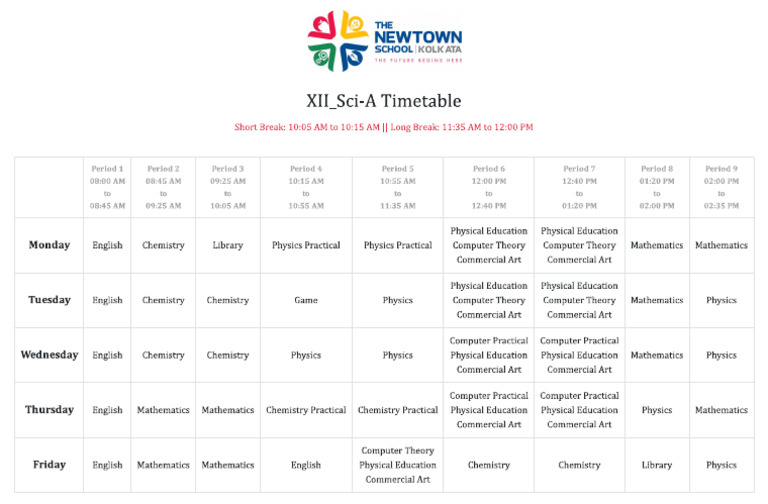 XII - Sci-A Timetable | PDF
