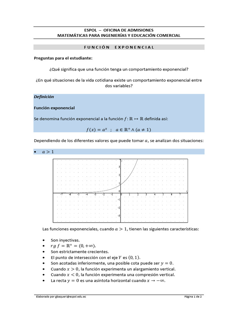 Funciones Exponenciales | PDF | Función (Matemáticas) | Funcion exponencial