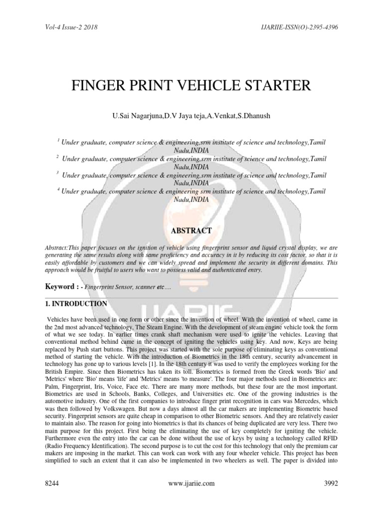 Finger Print Vehicle Starter Ijariie8244 | PDF | Fingerprint ...