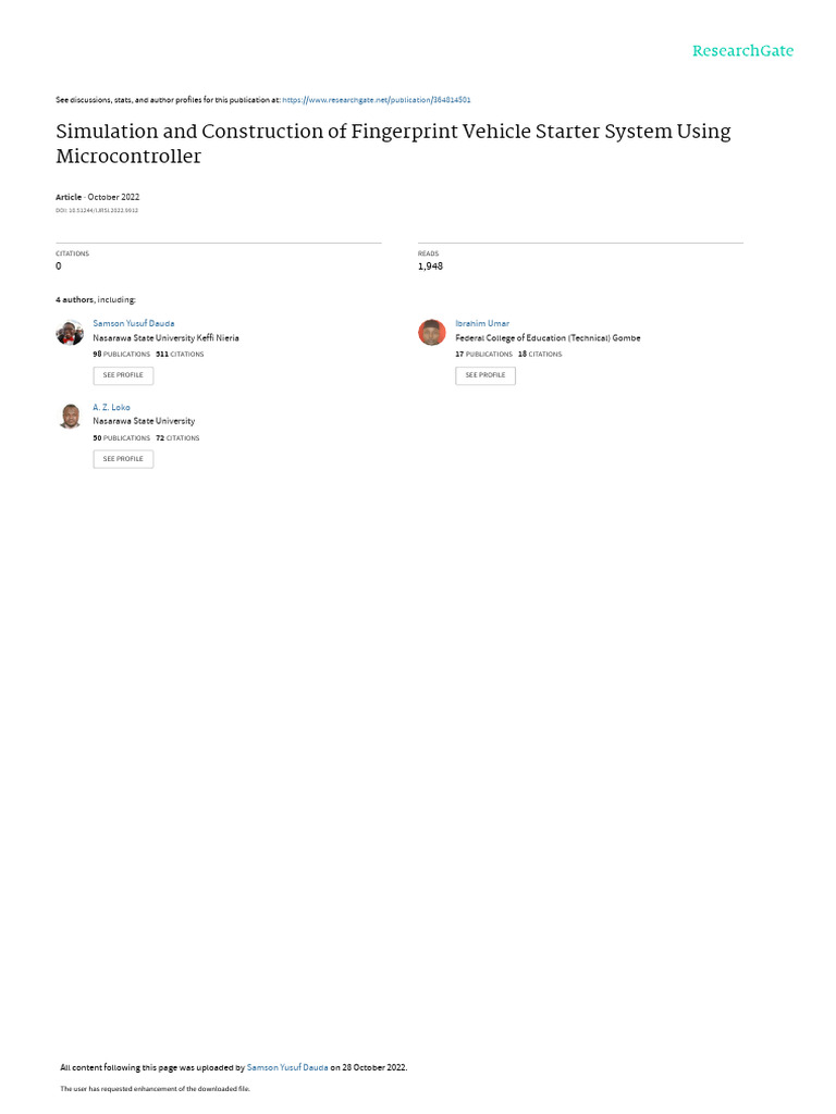 Simulationand Constructionof Fingerprint Vehicle Starter System Using ...