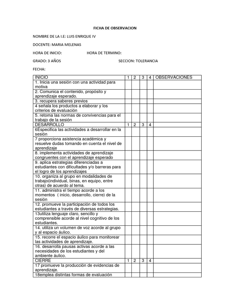 Ficha de Observacion | PDF
